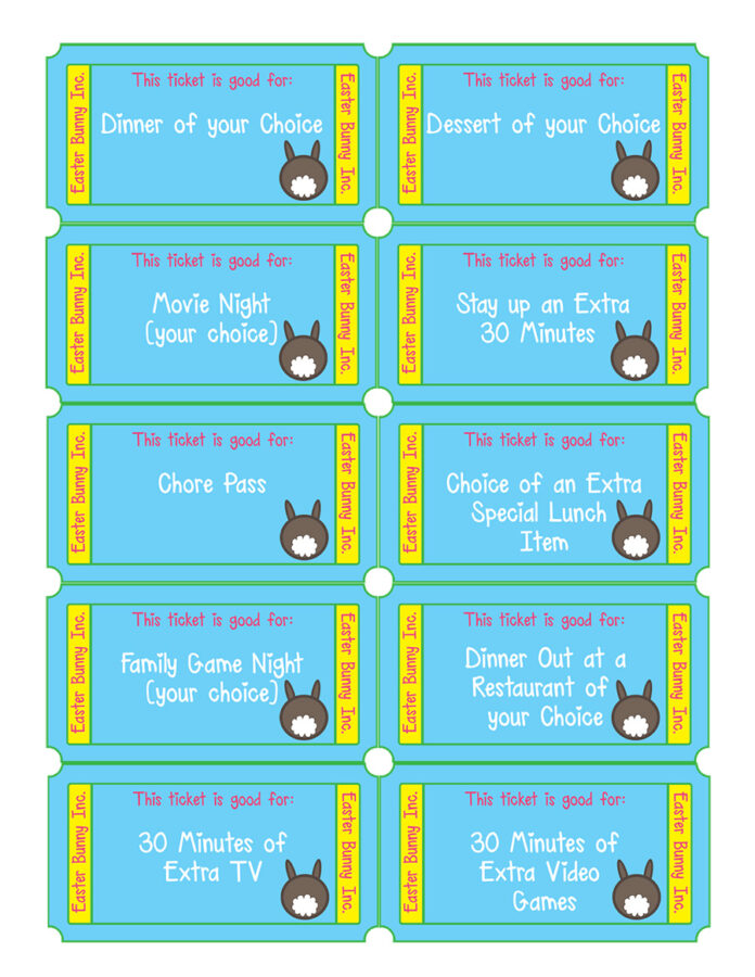 Free Easter Egg Tickets - Alternative to Candy Easter Egg Fillers