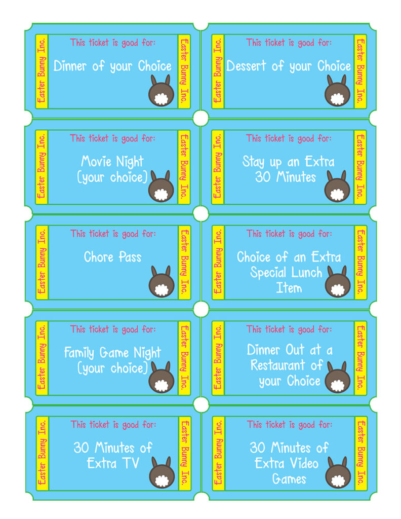 Free Easter Egg Tickets - Alternative to Candy Easter Egg Fillers