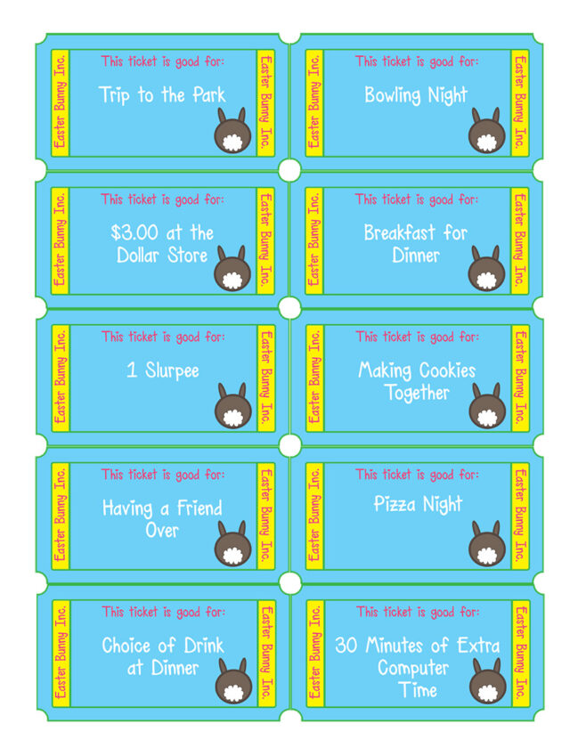 Free Easter Egg Tickets - Alternative to Candy Easter Egg Fillers