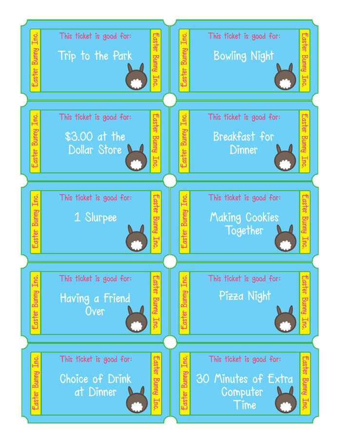Free Easter Egg Tickets - Alternative to Candy Easter Egg Fillers