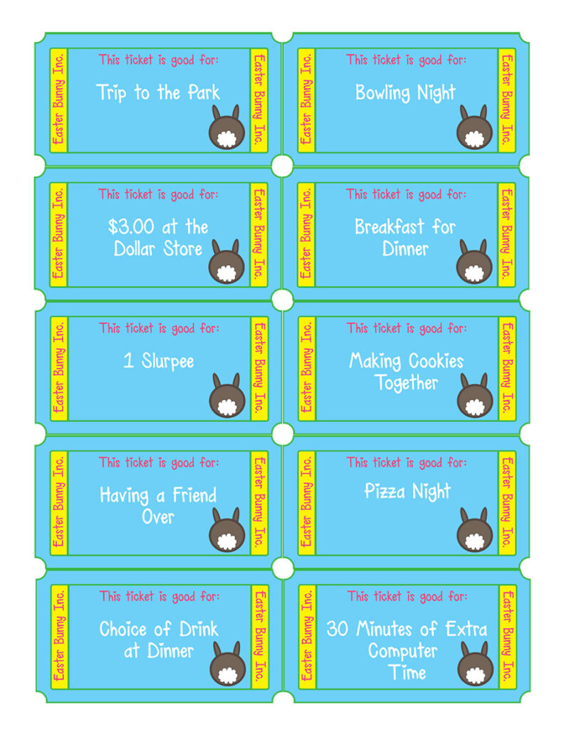Free Easter Egg Tickets - Alternative to Candy Easter Egg Fillers