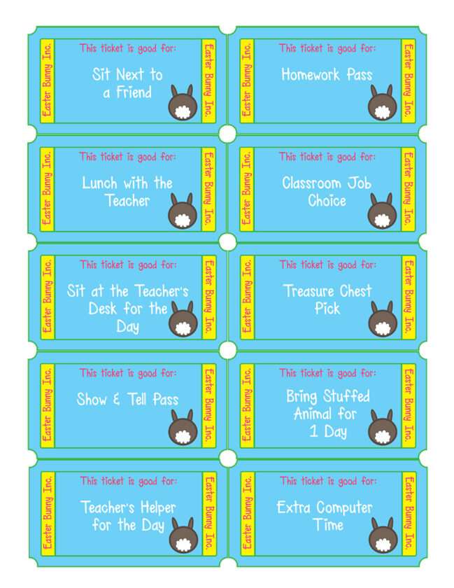 Free Easter Egg Tickets - Alternative to Candy Easter Egg Fillers
