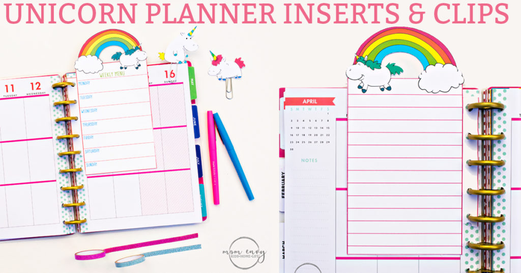 Unicorn planner inserts and clips FB - Mom Envy