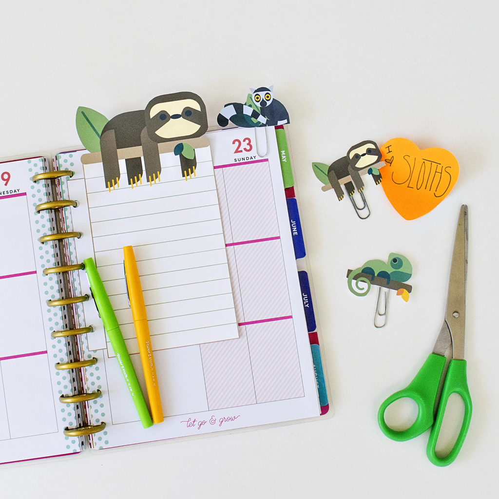 Free printable sloth planner inserts and clips from Mom Envy - Mom Envy