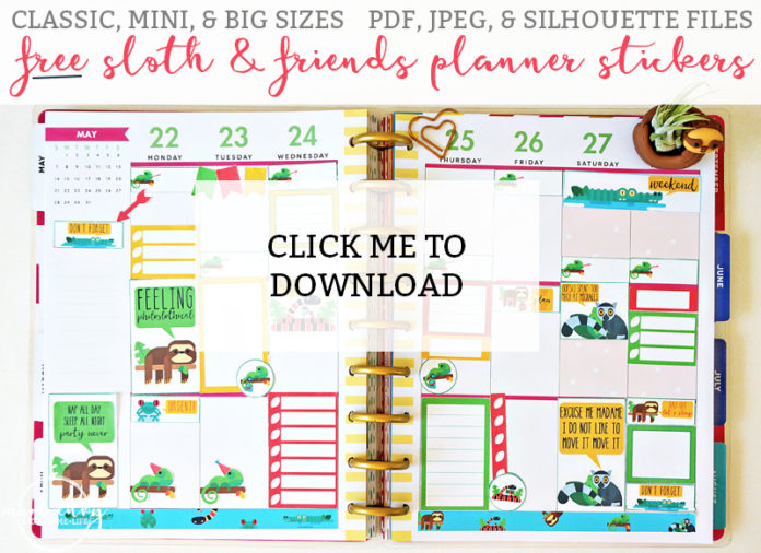 Free sloth planner stickers. Sloth and tropical animal printable stickers.