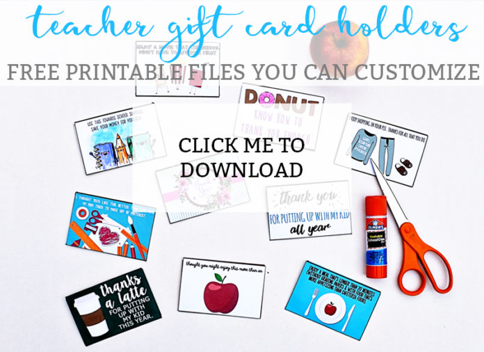 Free Printable Teacher Gift Card Holders