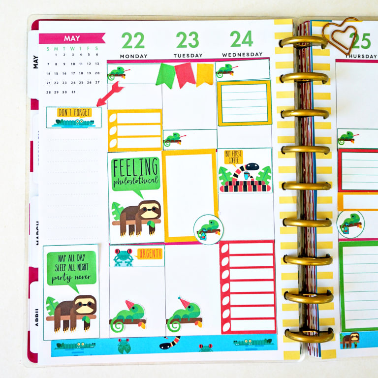 Free sloth planner stickers. Sloth and tropical animal printable stickers.
