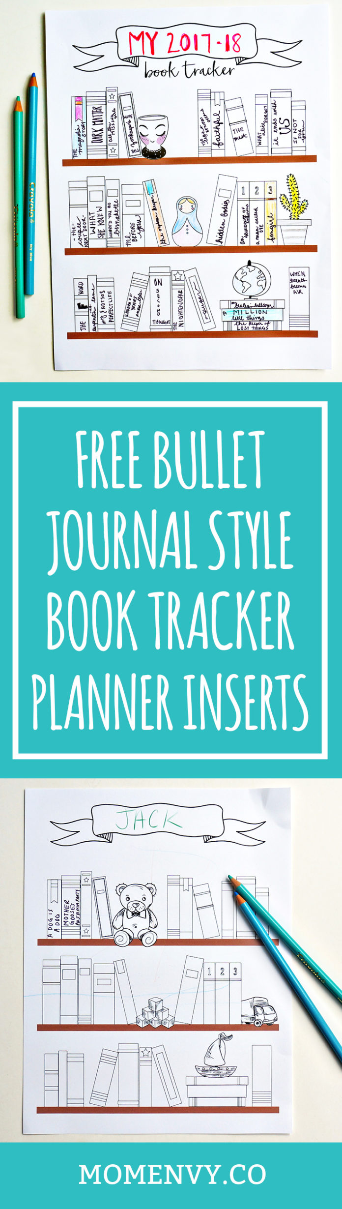 Bullet journal style book tracker from Mom Envy. Free bullet journal ...