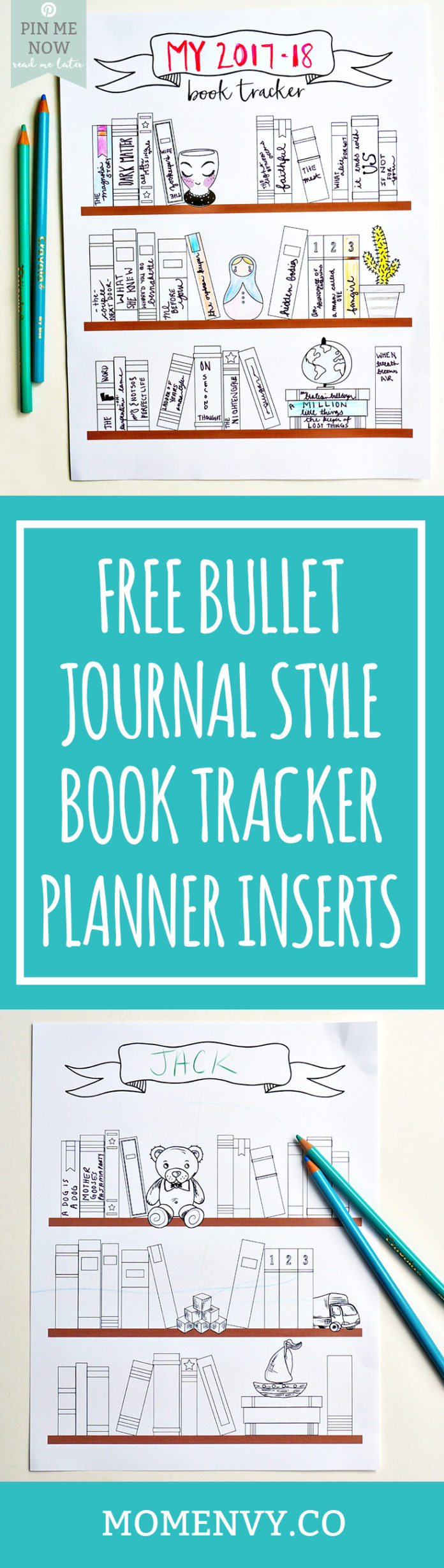 Bullet journal style book tracker from Mom Envy. Free bullet journal ...