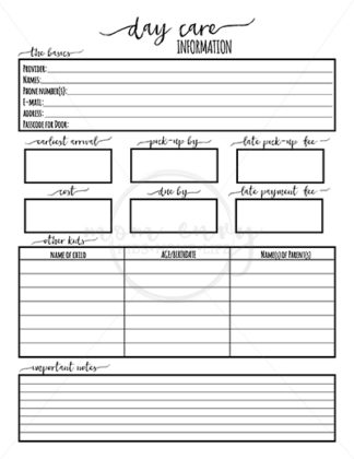 Babysitter Forms, Daycare Forms, & Other Parent Forms