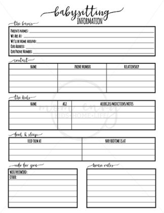 Babysitter Forms, Daycare Forms, & Other Parent Forms