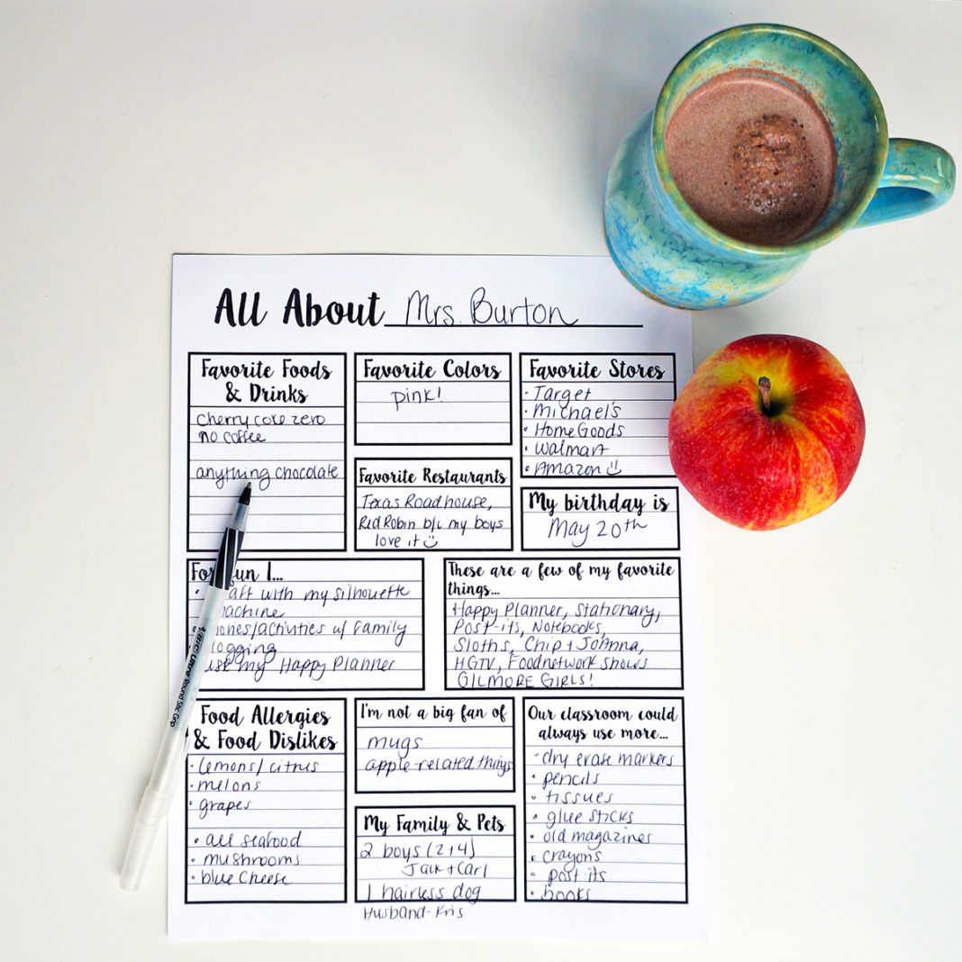 About the Teacher - Free Printable for Parents to Get to Know the Teacher