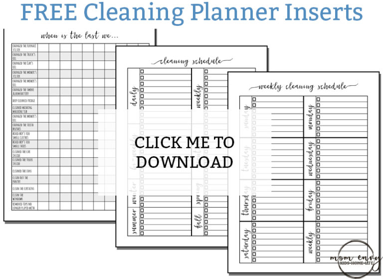 Free Cleaning Planner Inserts & Family Binder Inserts - 3 Different Styles