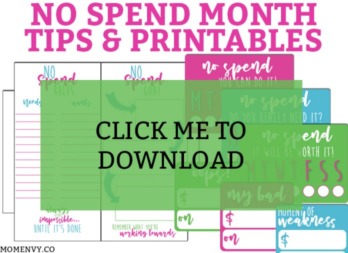 No Spend Month Tips - Free No Spend Planner Stickers and Trackers