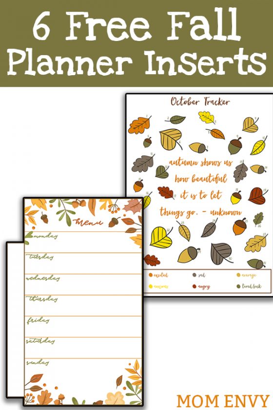 Free Fall Planner Inserts & Fall Habit Tracker: Pretty Leaf Design