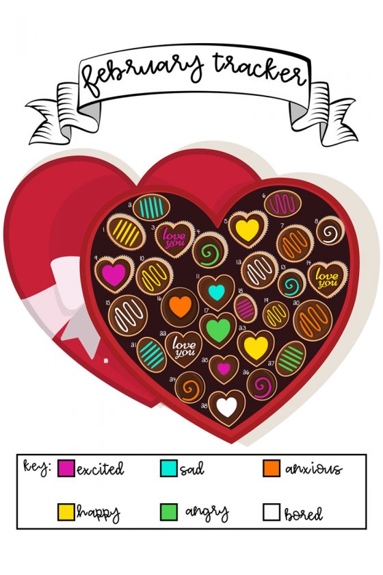 February Mood Tracker and Habit Tracker: Valentine's Day Themed Tracker