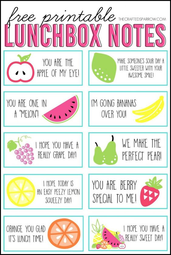 Lunch Notes for Kids - Free Printable Lunchbox Notes
