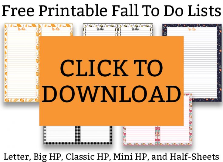 Free Fall To Do Lists - 7 Designs Available in Multiple Sizes