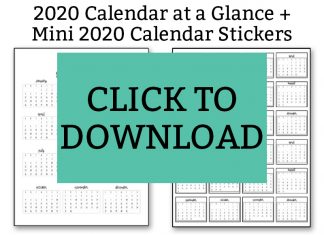 2020 Calendar at a Glance and 2020 Mini Calendar Stickers