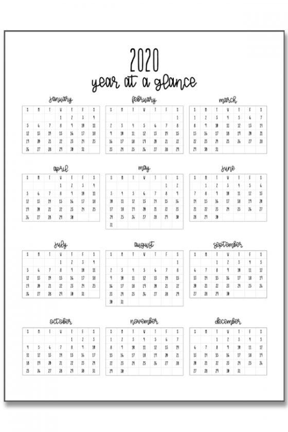2020 Calendar at a Glance and 2020 Mini Calendar Stickers