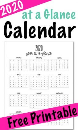 2020 Calendar at a Glance and 2020 Mini Calendar Stickers