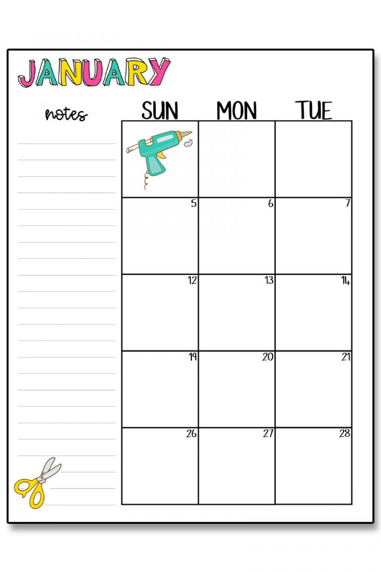 Free 2020 Craft Calendar - A Craft Themed Printable Calendar