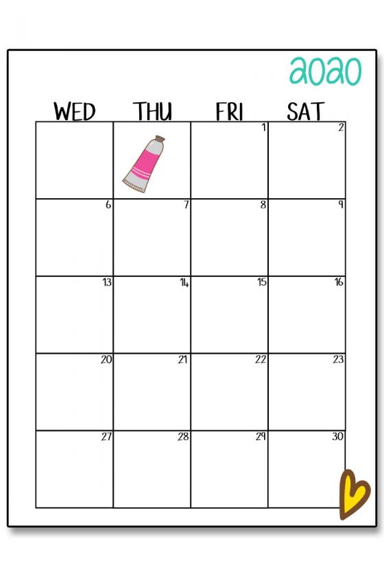 Free 2020 Craft Calendar - A Craft Themed Printable Calendar