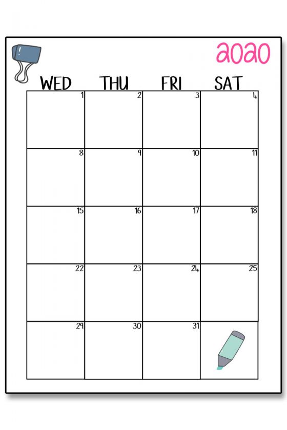 Free 2020 Craft Calendar - A Craft Themed Printable Calendar