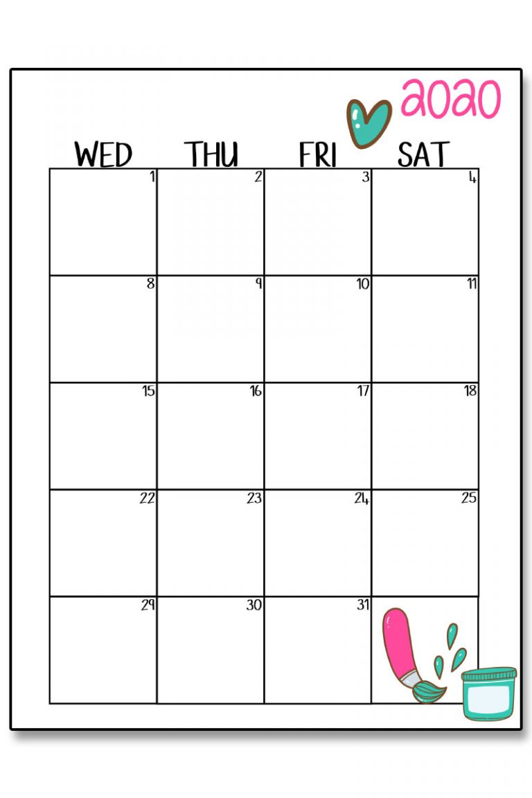 Free 2020 Craft Calendar - A Craft Themed Printable Calendar