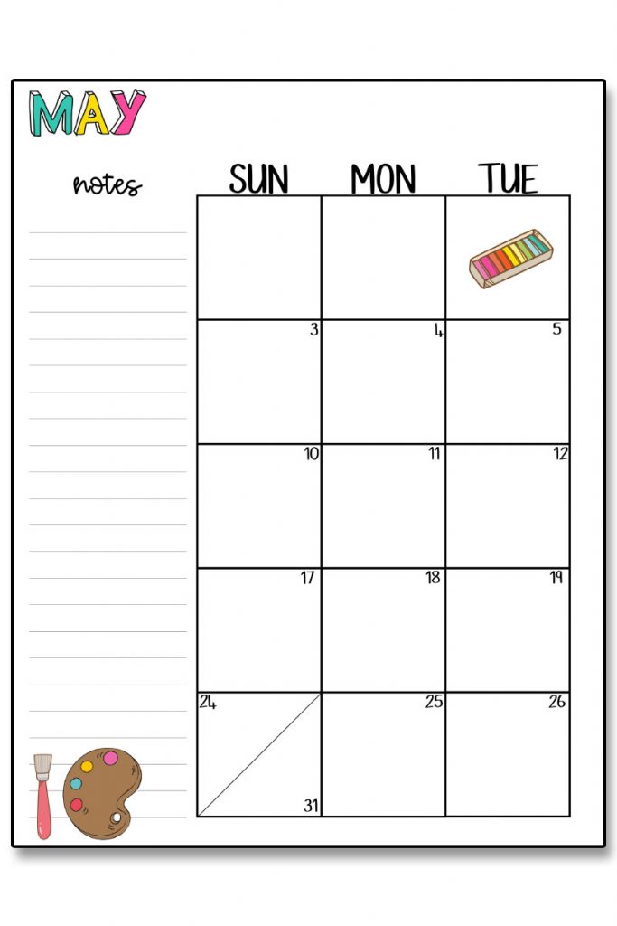Free 2020 Craft Calendar - A Craft Themed Printable Calendar