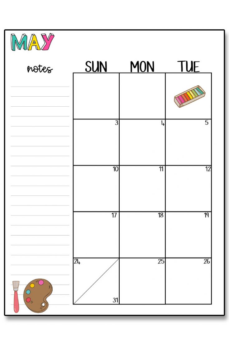 Free 2020 Craft Calendar - A Craft Themed Printable Calendar