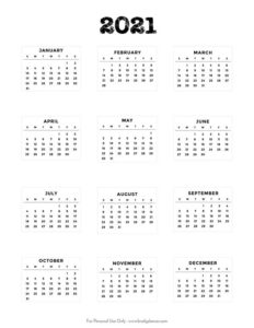 Free Printable 2021 Calendars