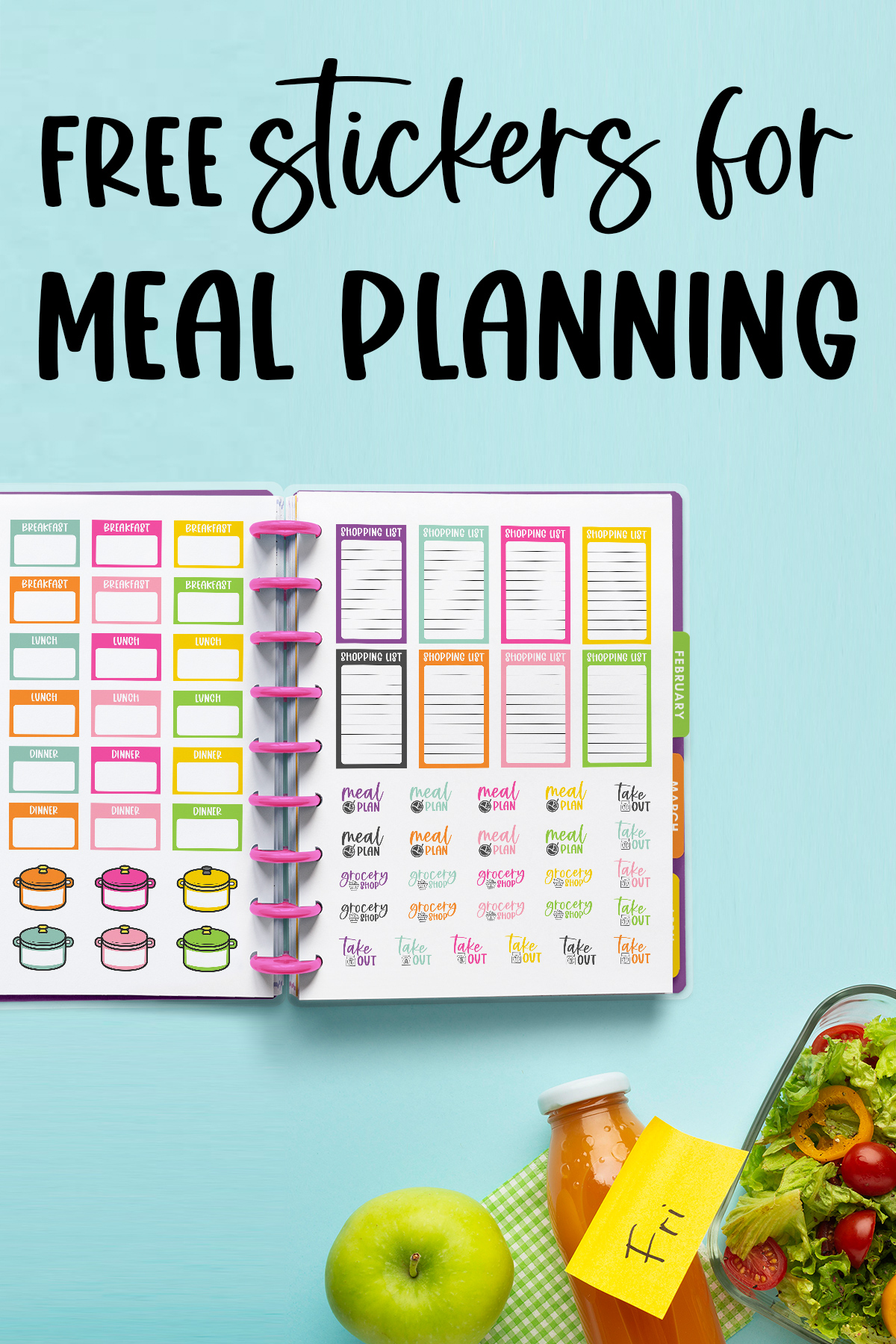 Meal Planning Stickers - Free Printable & Digital Menu Planning Stickers