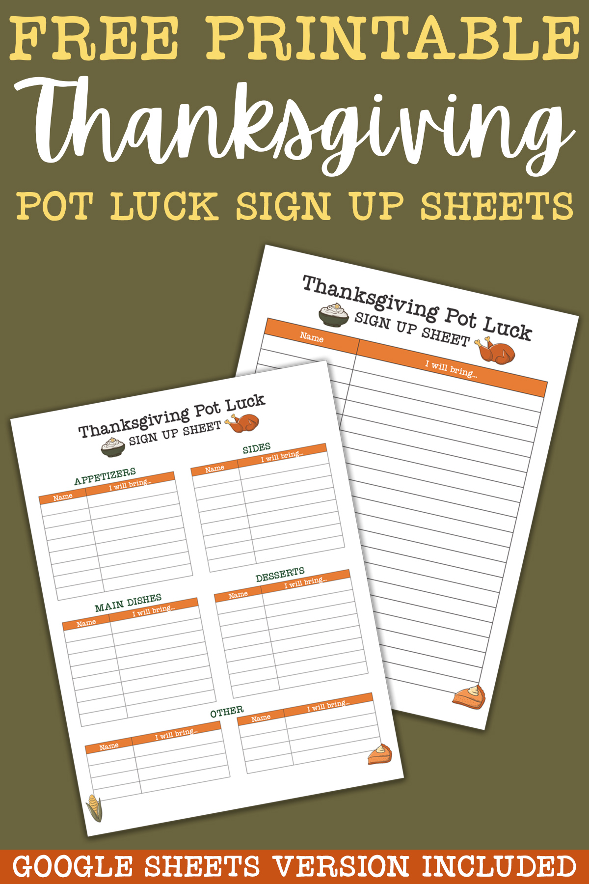 Free Printable Thanksgiving Potluck Sign Up Sheet Set Google Sheets