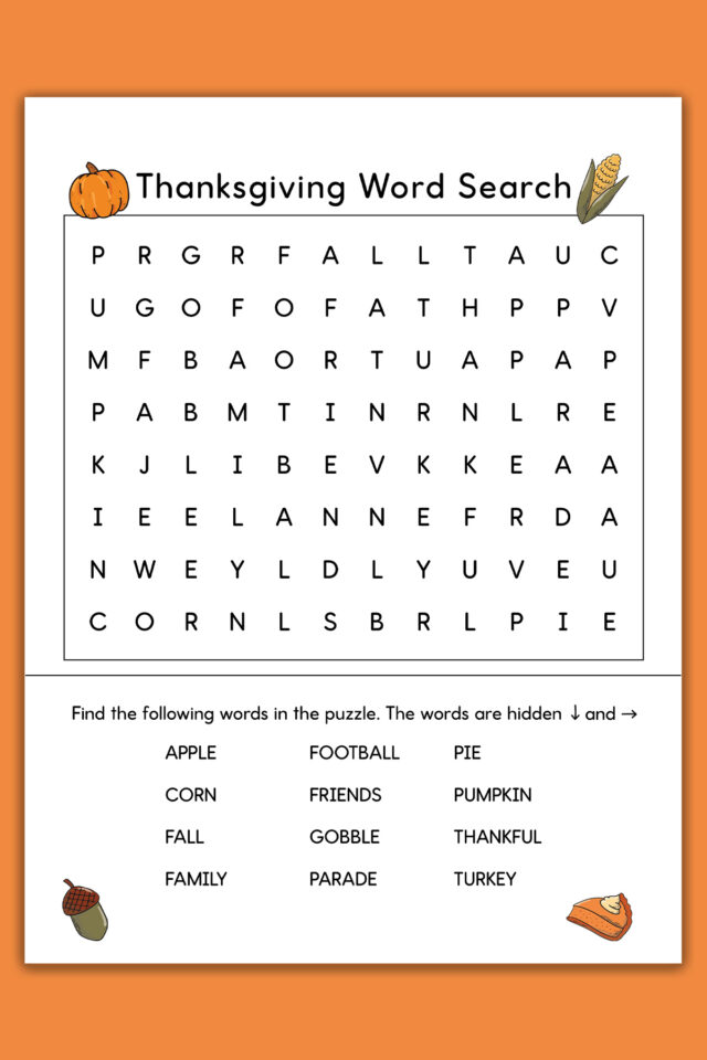 Thanksgiving Word Search Printable Set - 3 Varying Levels of Difficulty ...