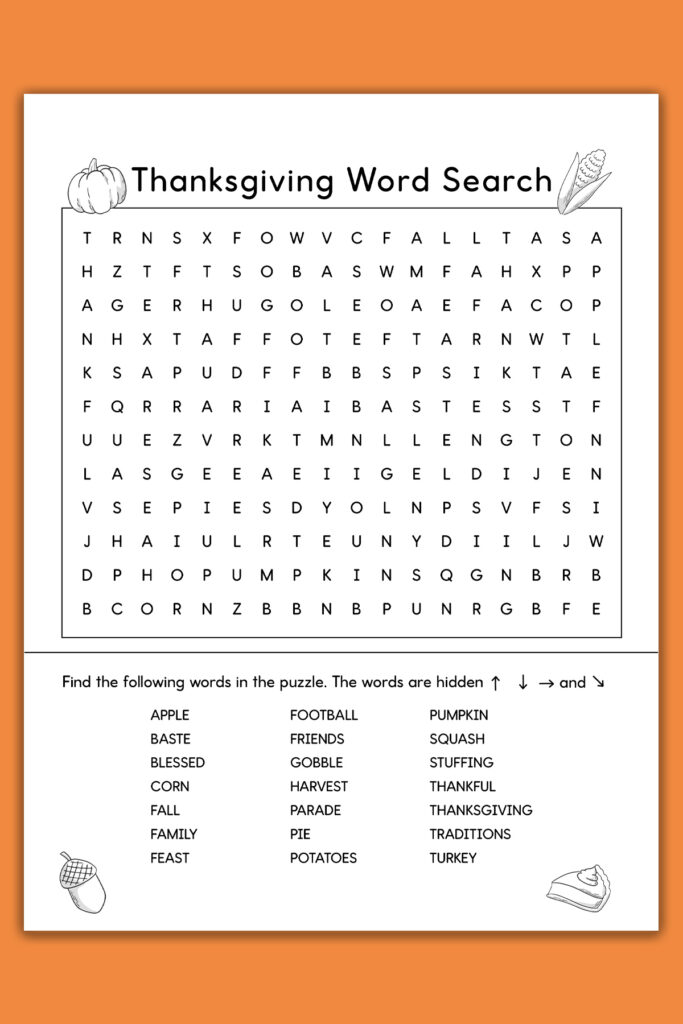 Thanksgiving Word Search Printable Set - 3 Varying Levels of Difficulty ...