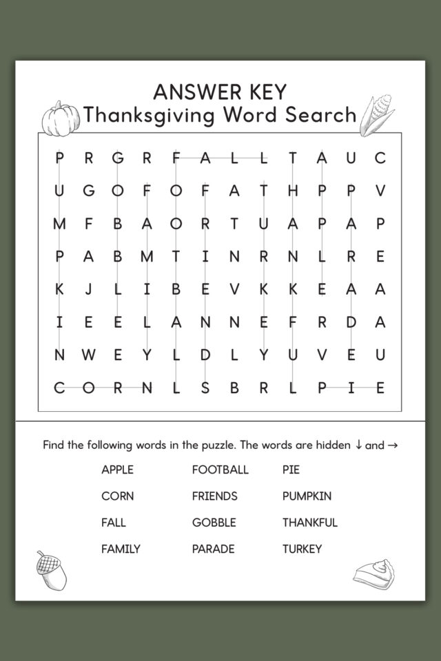 Thanksgiving Word Search Printable Set - 3 Varying Levels of Difficulty ...