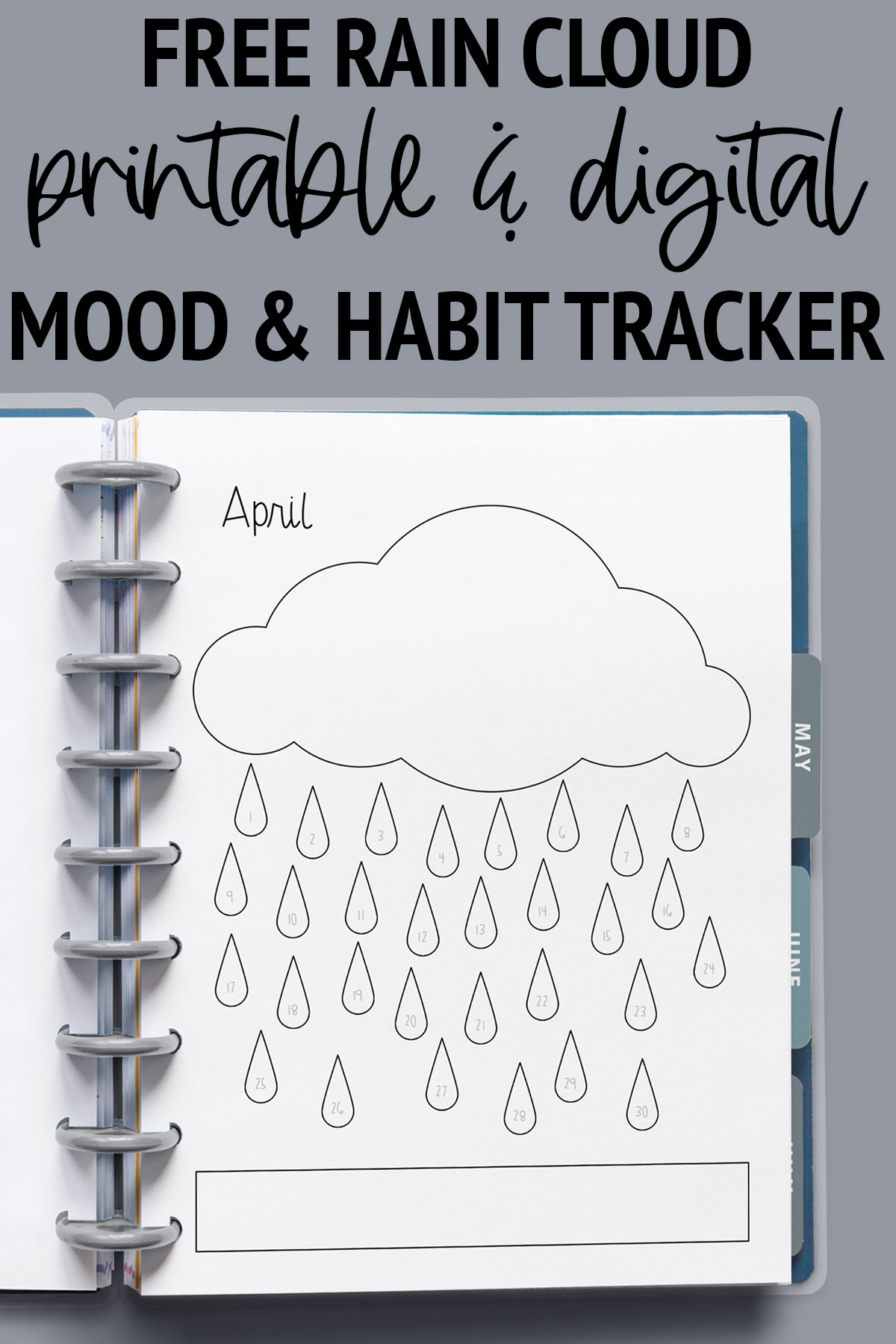 Free Digital and Printable Mood Tracker Set - Rain Cloud Theme