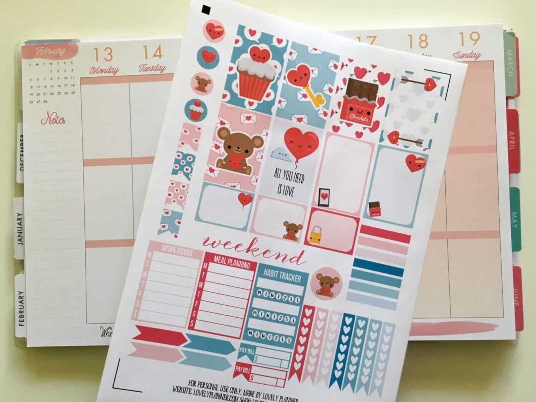 Valentines Day Stickers - Free Valentine Printables for your Planner