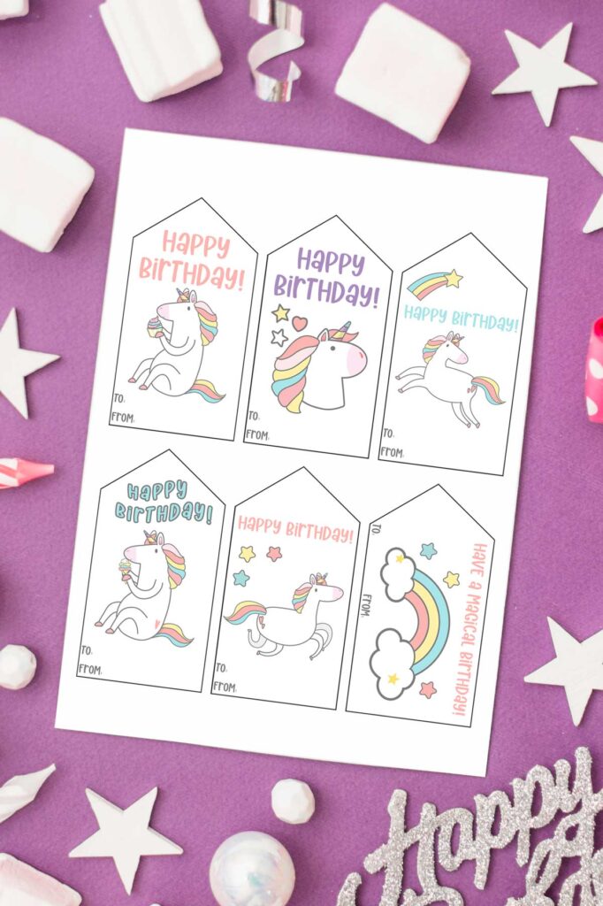 Birthday-Tags-Printable-Set-Unicorn-Example - Mom Envy