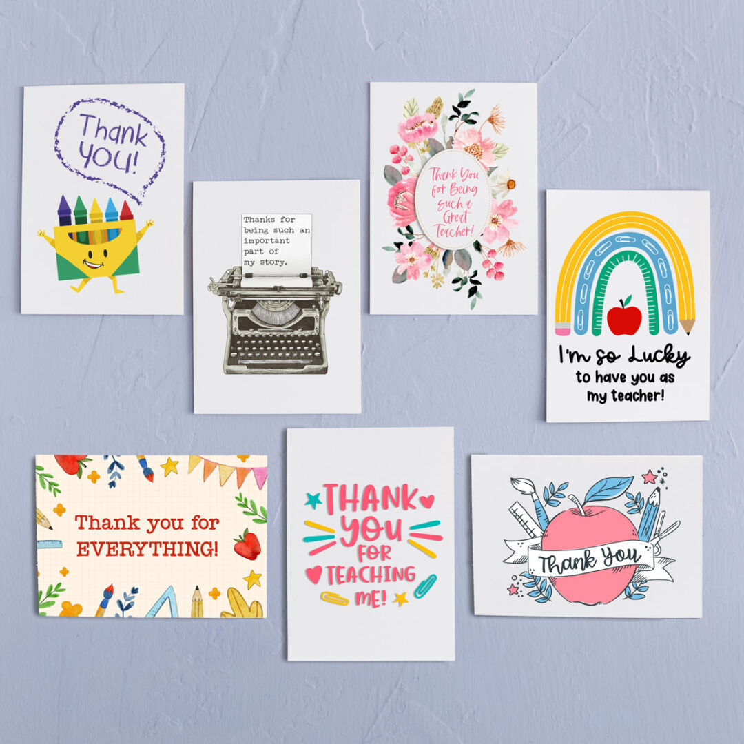7 Free Printable Thank You Cards for Teacher Appreciation