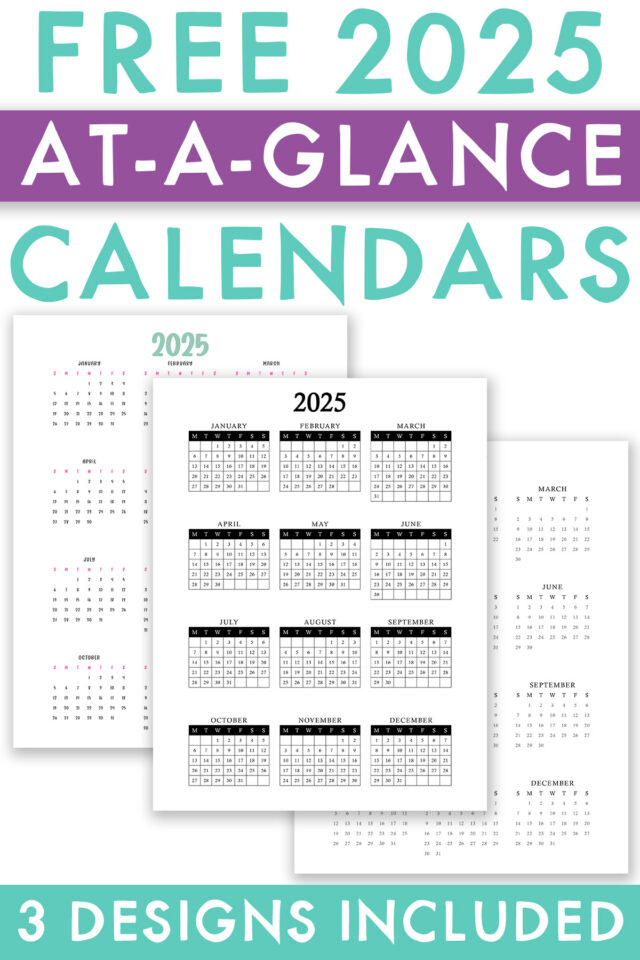Free 2025 & 2024 Year at a Glance Calendar Printable Templates