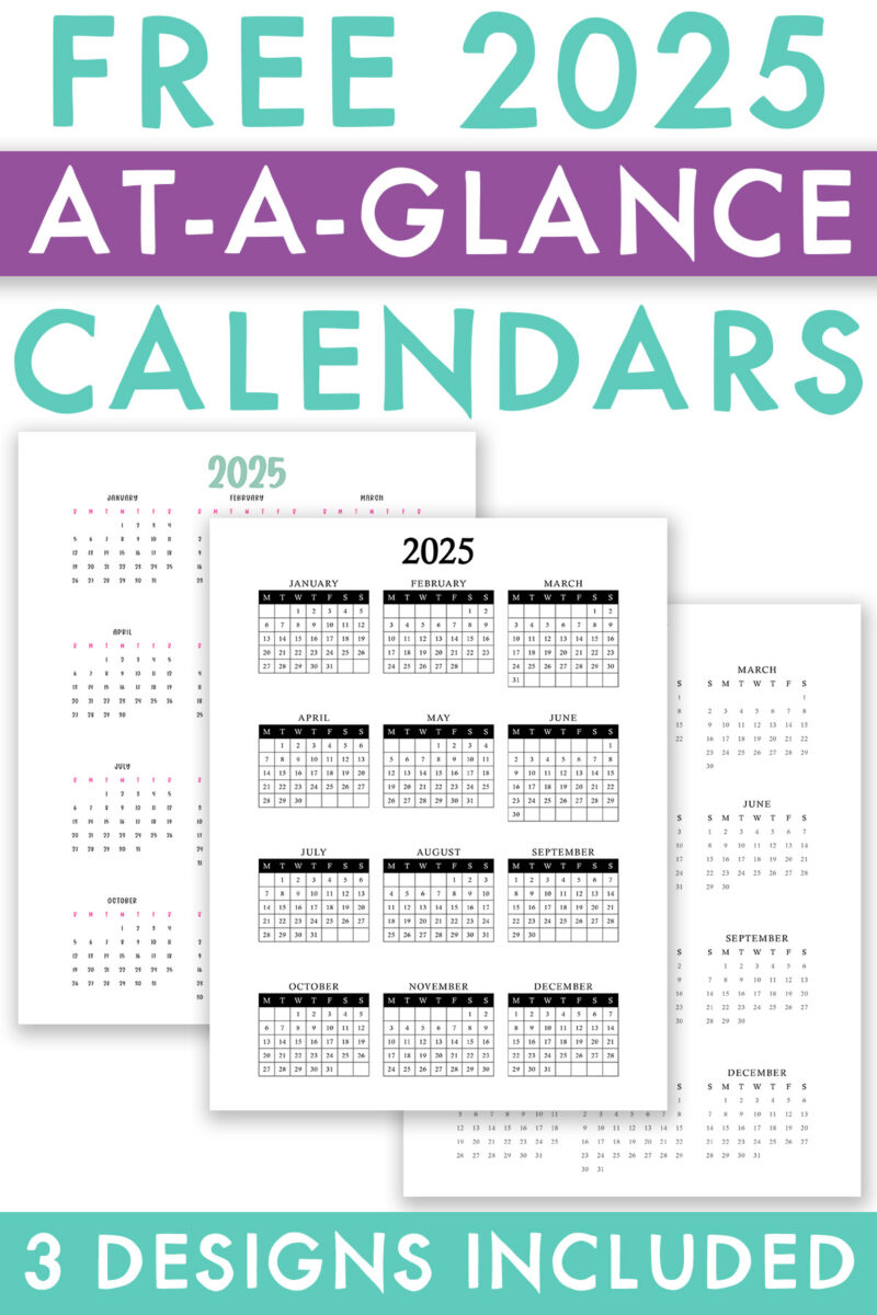 Free 2025 & 2024 Year at a Glance Calendar Printable Templates