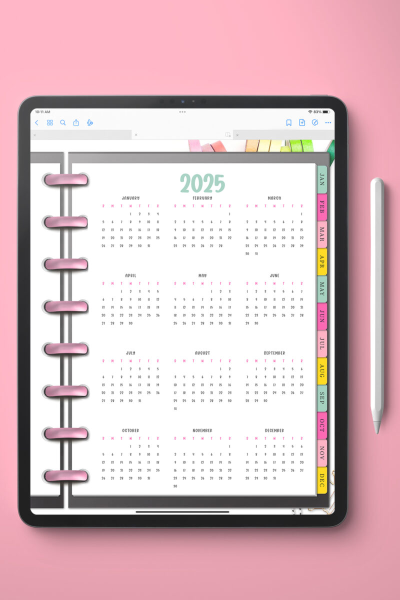 Free 2025 & 2024 Year at a Glance Calendar Printable Templates