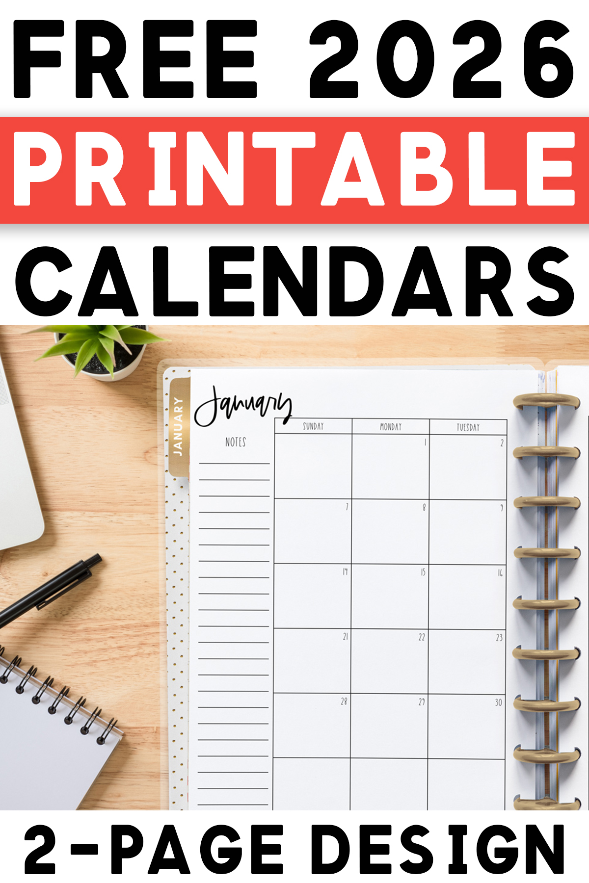 Free 2-Page Calendar Template: 2026, 2025 & Undated Monthly Pages