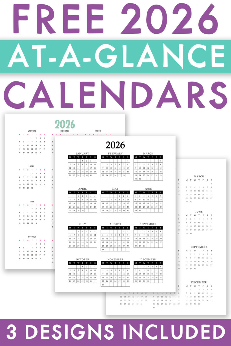 Free 2026 & 2025 Year at a Glance Calendar Printable Templates