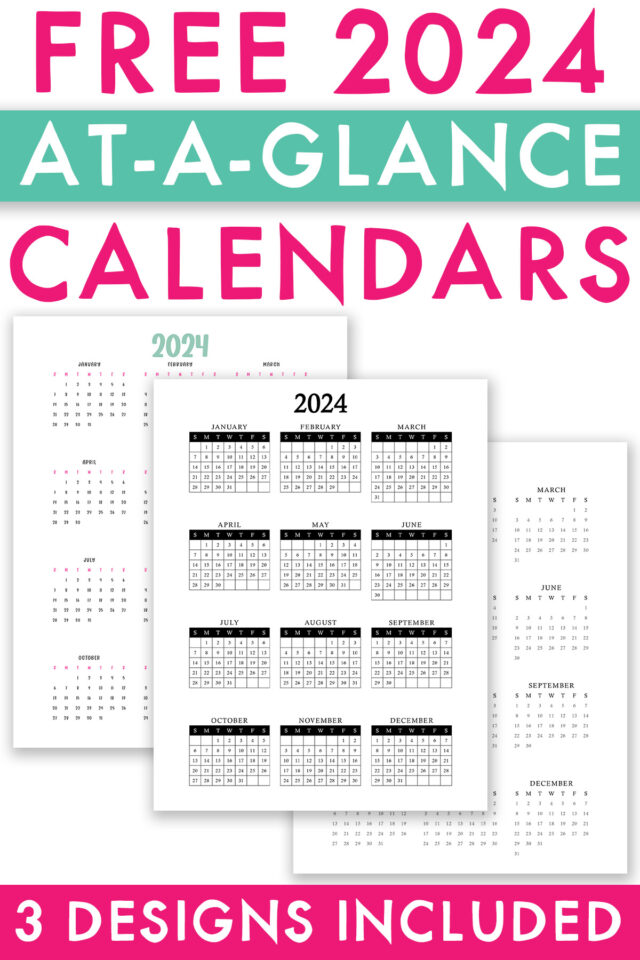 Free 2024 Year at a Glance Calendar Printable Templates