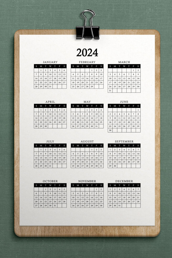 Free 2024 Year at a Glance Calendar Printable Templates