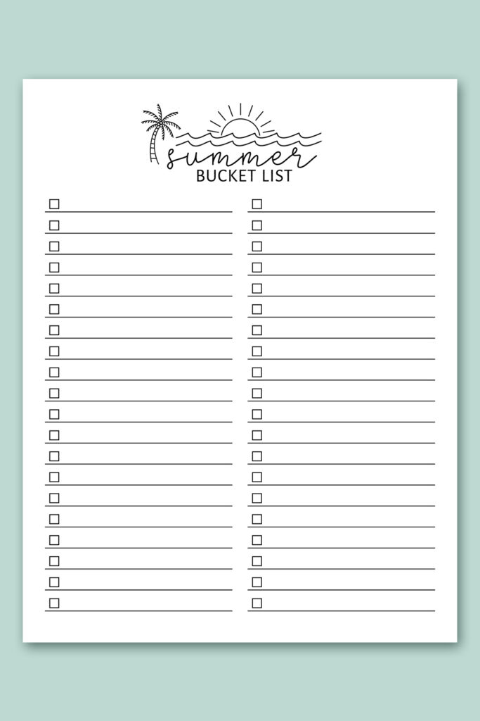Free Bucket List Printable Templates (summer, travel, etc)