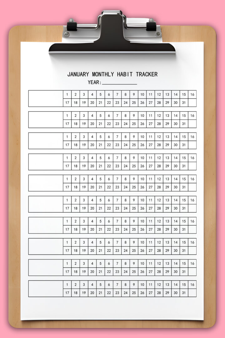 Free Printable Habit Tracker Set: 30, 31, 28, & 29 day